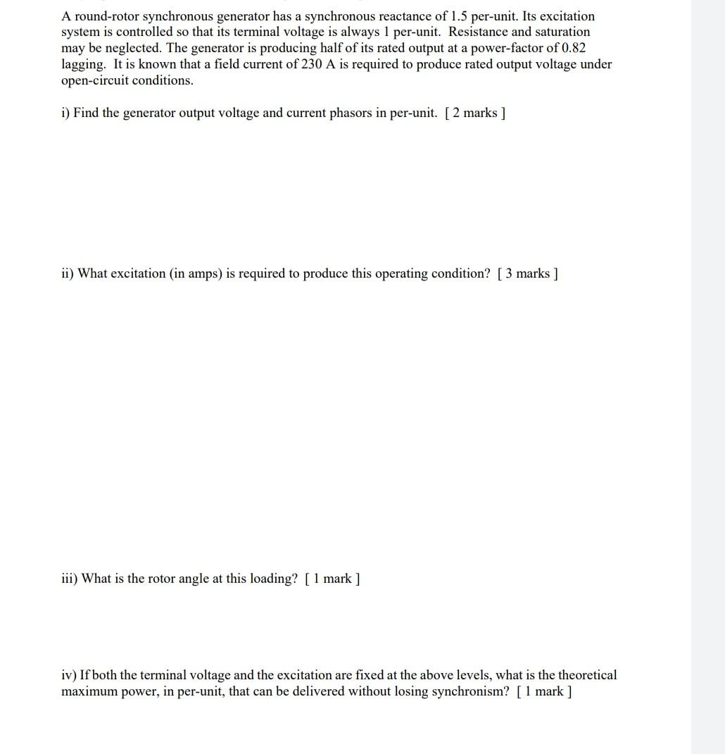 Solved A round-rotor synchronous generator has a synchronous | Chegg.com