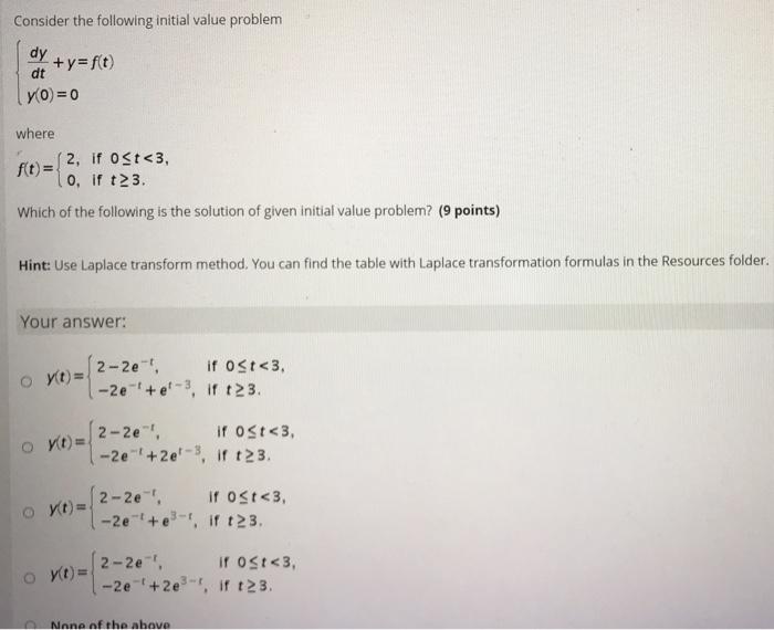 Solved Consider the following initial value problem dy + | Chegg.com