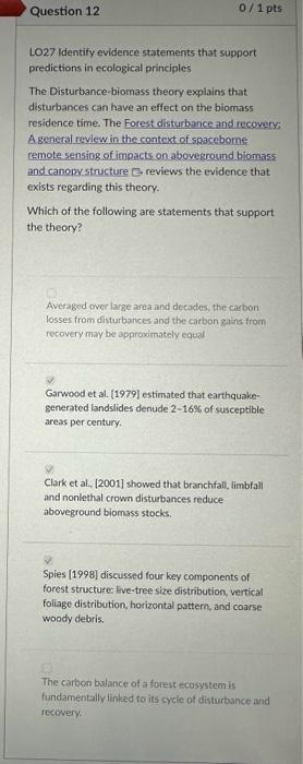 Solved LO27 Identify evidence statements that support | Chegg.com