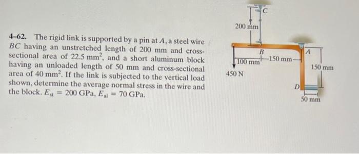 Solved 4-62. The rigid link is supported by a pin at A, a | Chegg.com