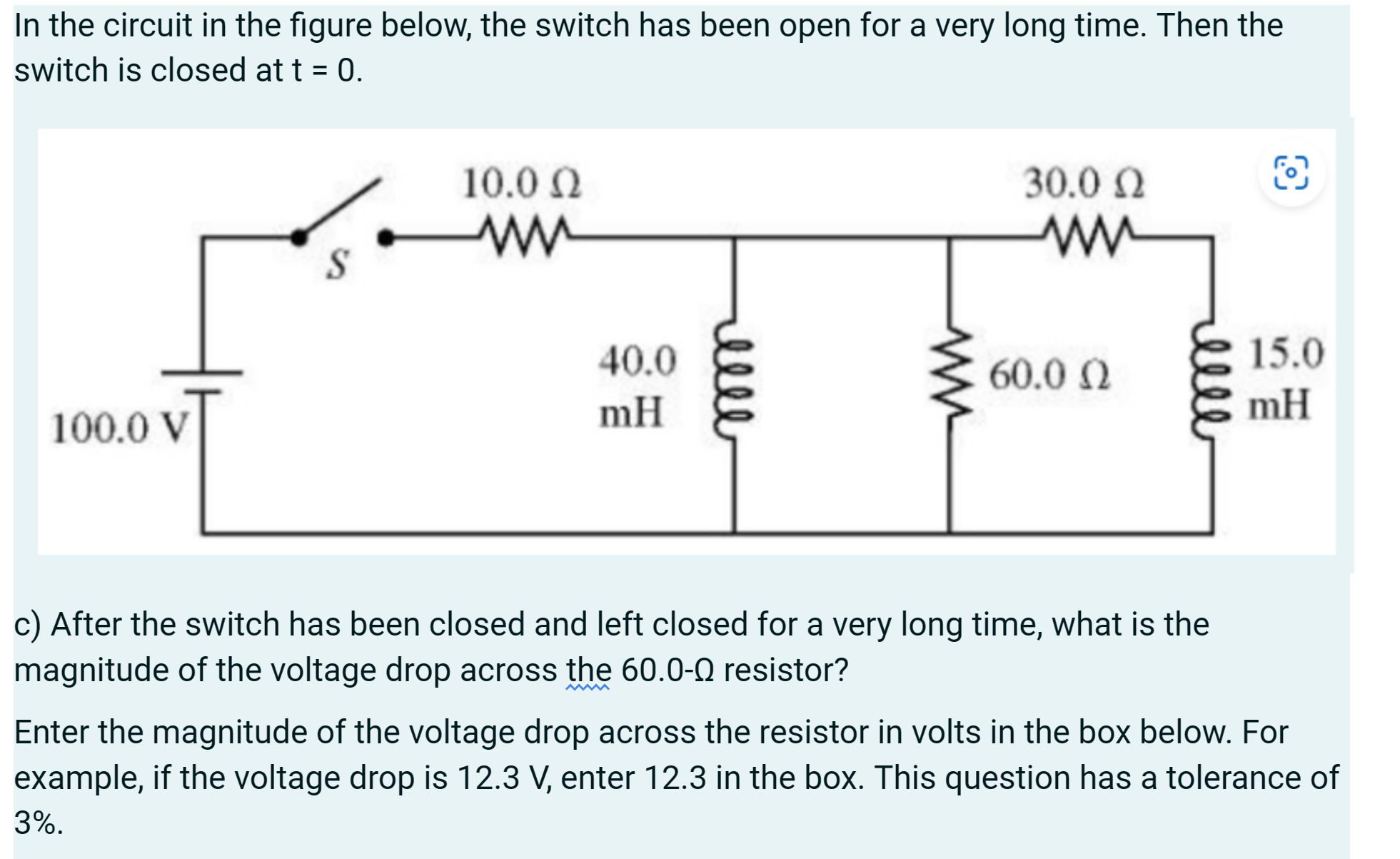 Solved In the circuit in the figure below, the switch has | Chegg.com