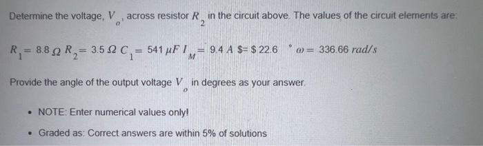 Solved Determine the voltage, V0, across resistor R2 in the | Chegg.com