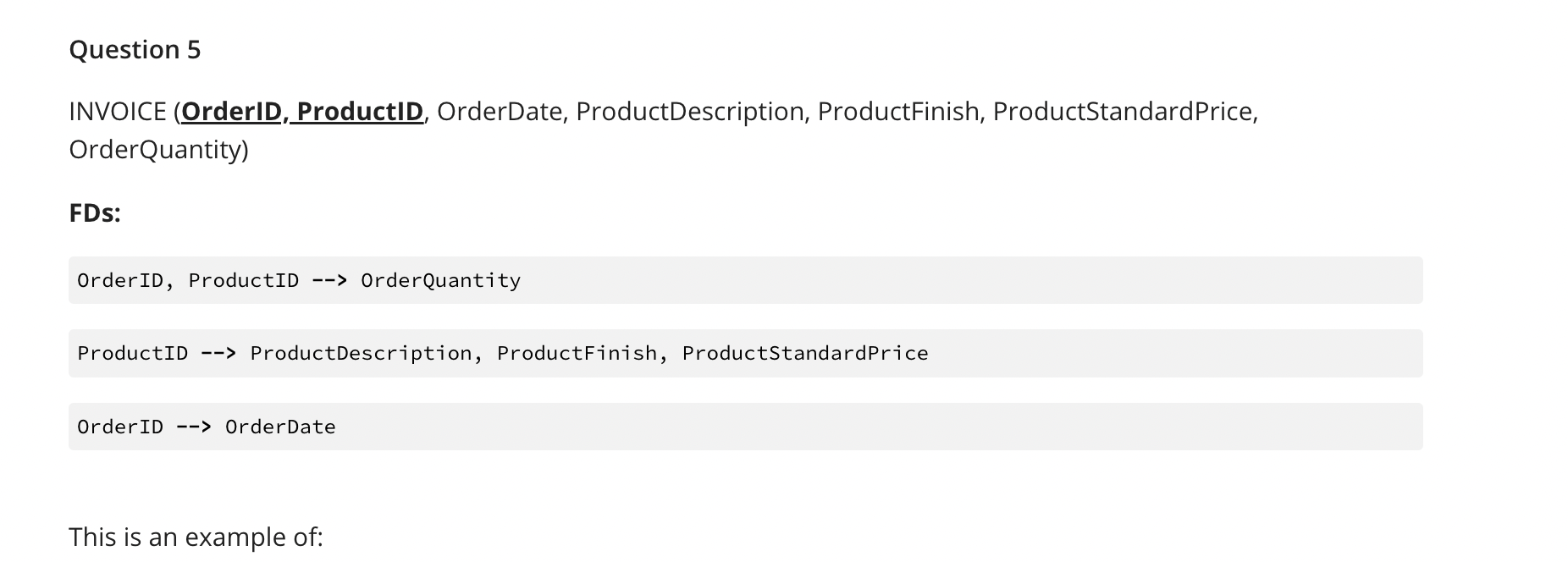 Solved Question 5INVOICE (OrderID, ﻿ProductID, OrderDate, | Chegg.com