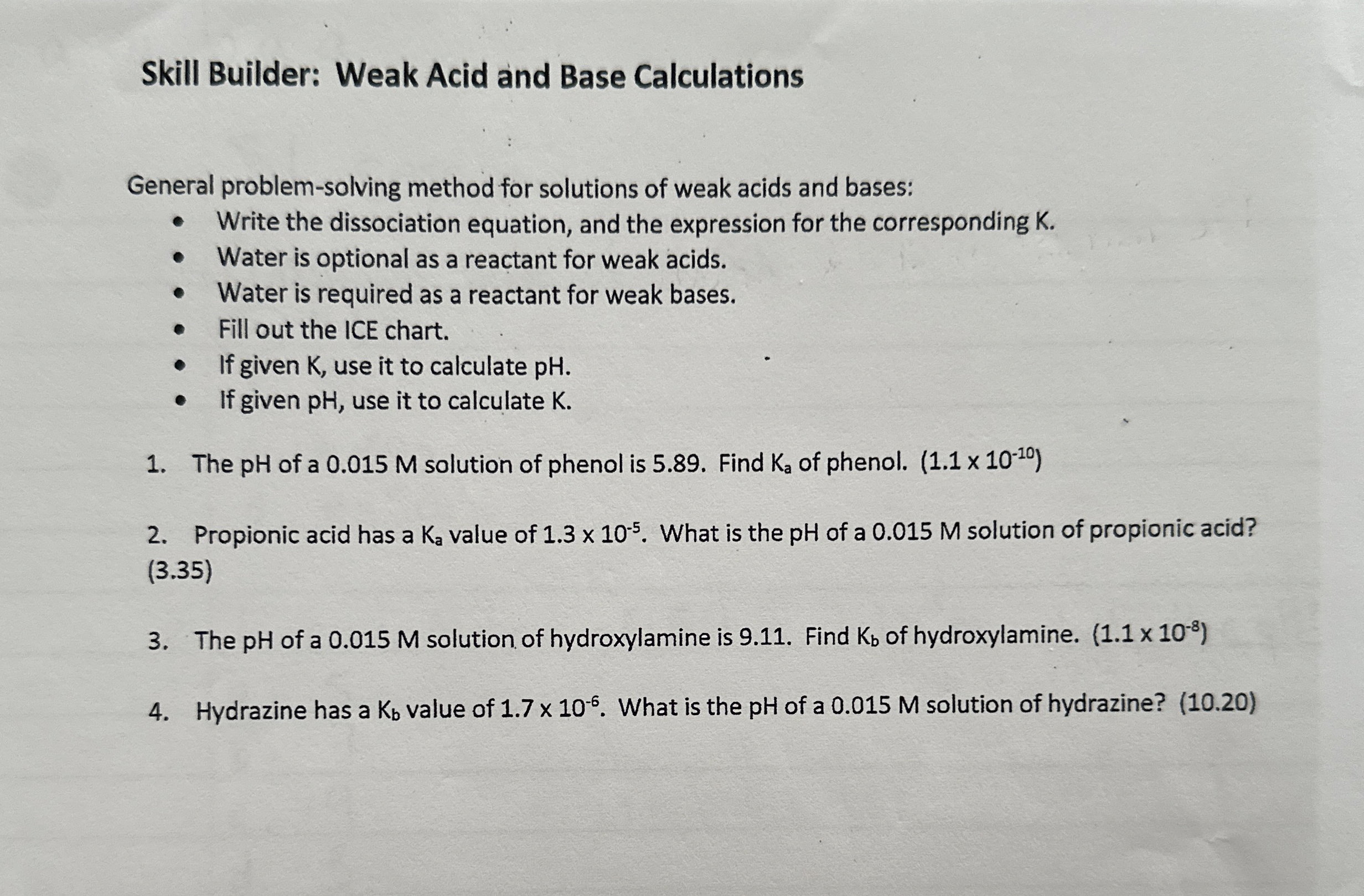 Solved Skill Builder: Weak Acid and Base CalculationsGeneral | Chegg.com