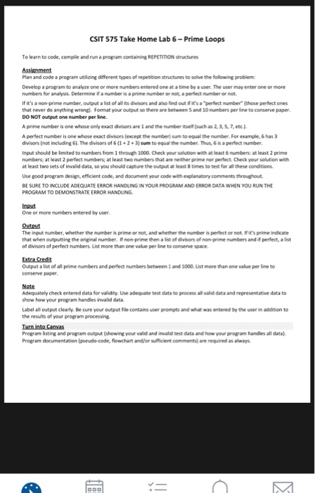 Solved CSIT 575 Take Home Lab 6 - Prime Loops To learn to | Chegg.com