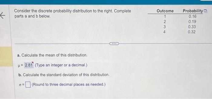 Solved Consider the discrete probability distribution to the | Chegg.com