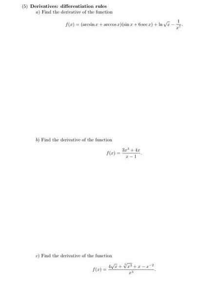 Solved (5) Derivatives: differentiation rules a) Find | Chegg.com