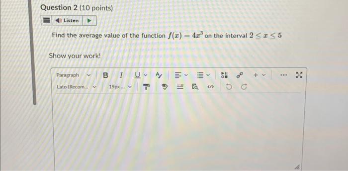 Solved Find the average value of the function f(x)=4x3 on | Chegg.com