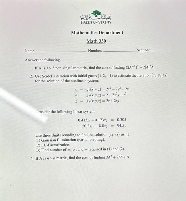 Solved Answer the following 1. If A is 3×3 non-singular | Chegg.com
