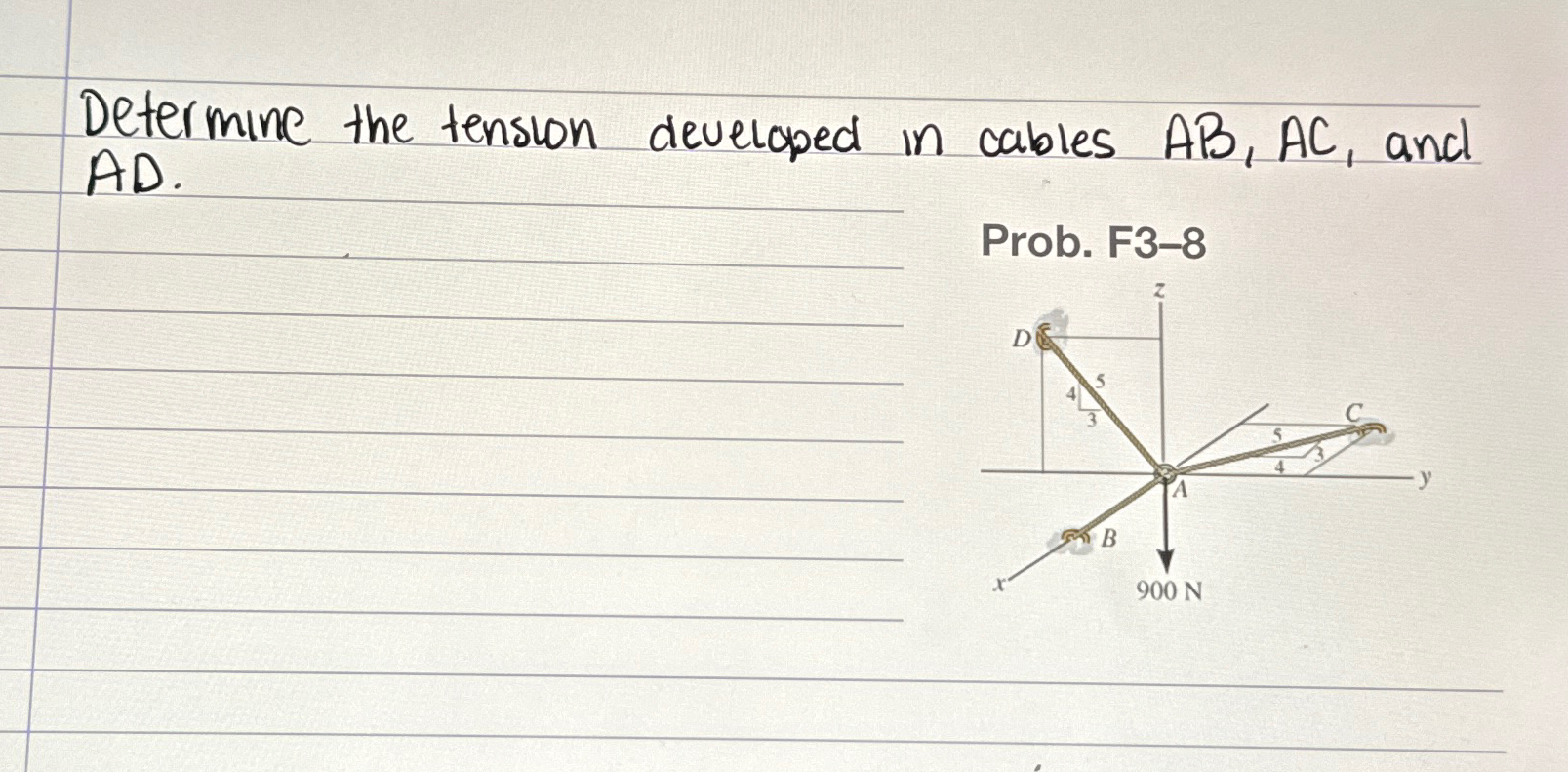 Solved Determine the tension developed in cables AB,AC, ﻿and | Chegg.com