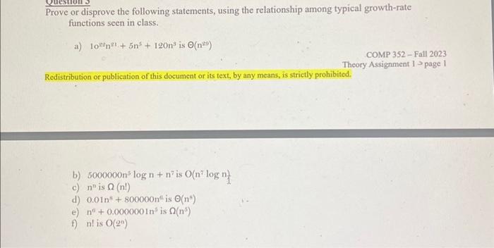 Solved Prove or disprove the following statements, using the | Chegg.com