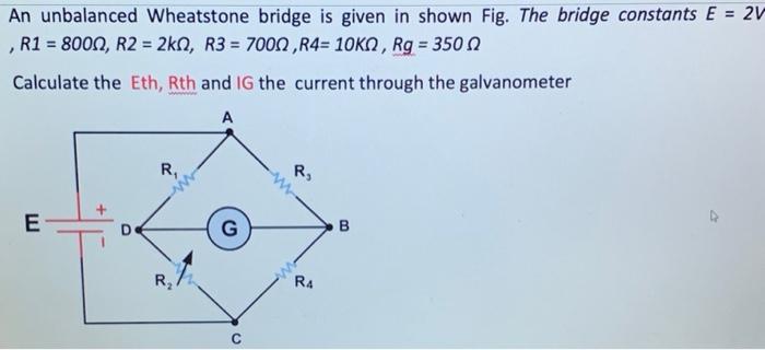 Solved An unbalanced Wheatstone bridge is given in shown | Chegg.com