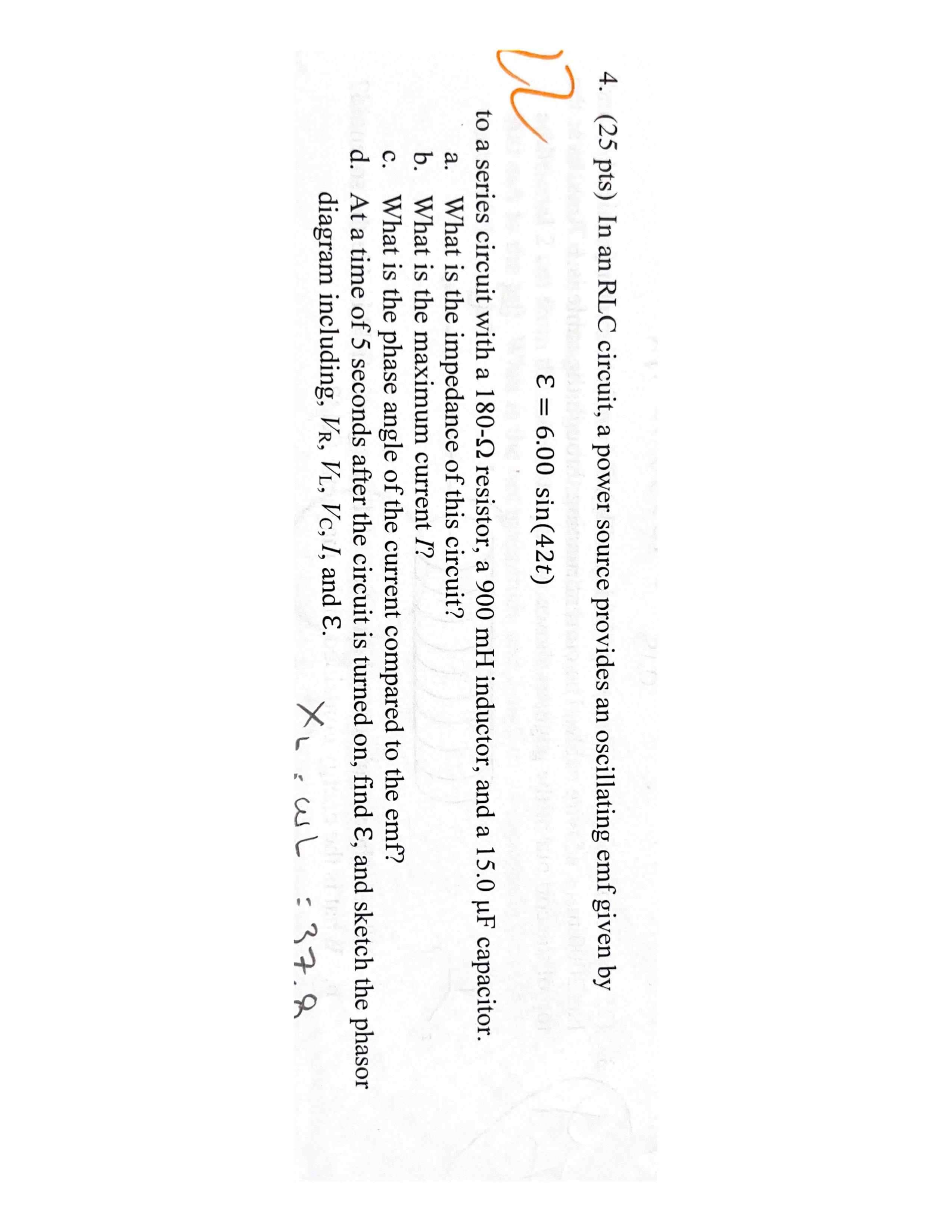 Solved (25 ﻿pts) ﻿In an RLC circuit, a power source provides | Chegg.com