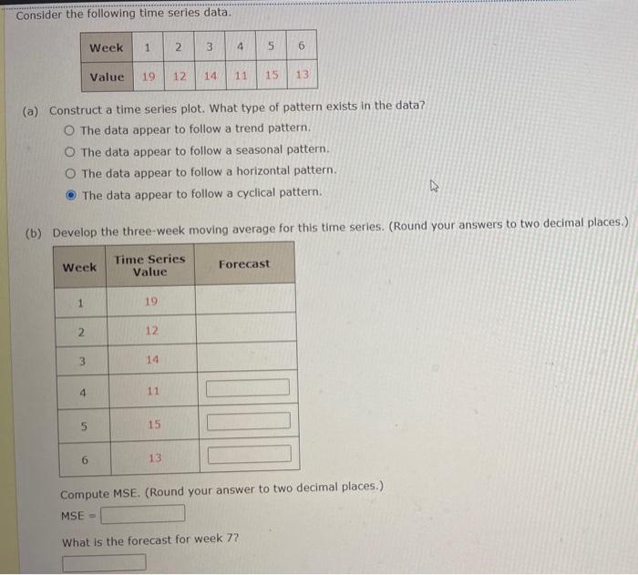 (a) Construct a time series plot. What type of | Chegg.com