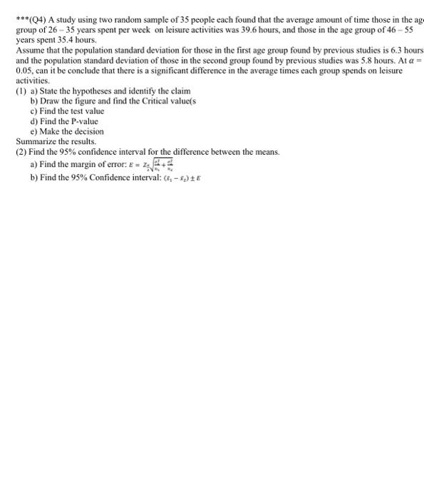 Solved "(Q4) A study using two random sample of 35 people | Chegg.com