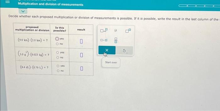Solved Multiplication and division of measurements Decide | Chegg.com