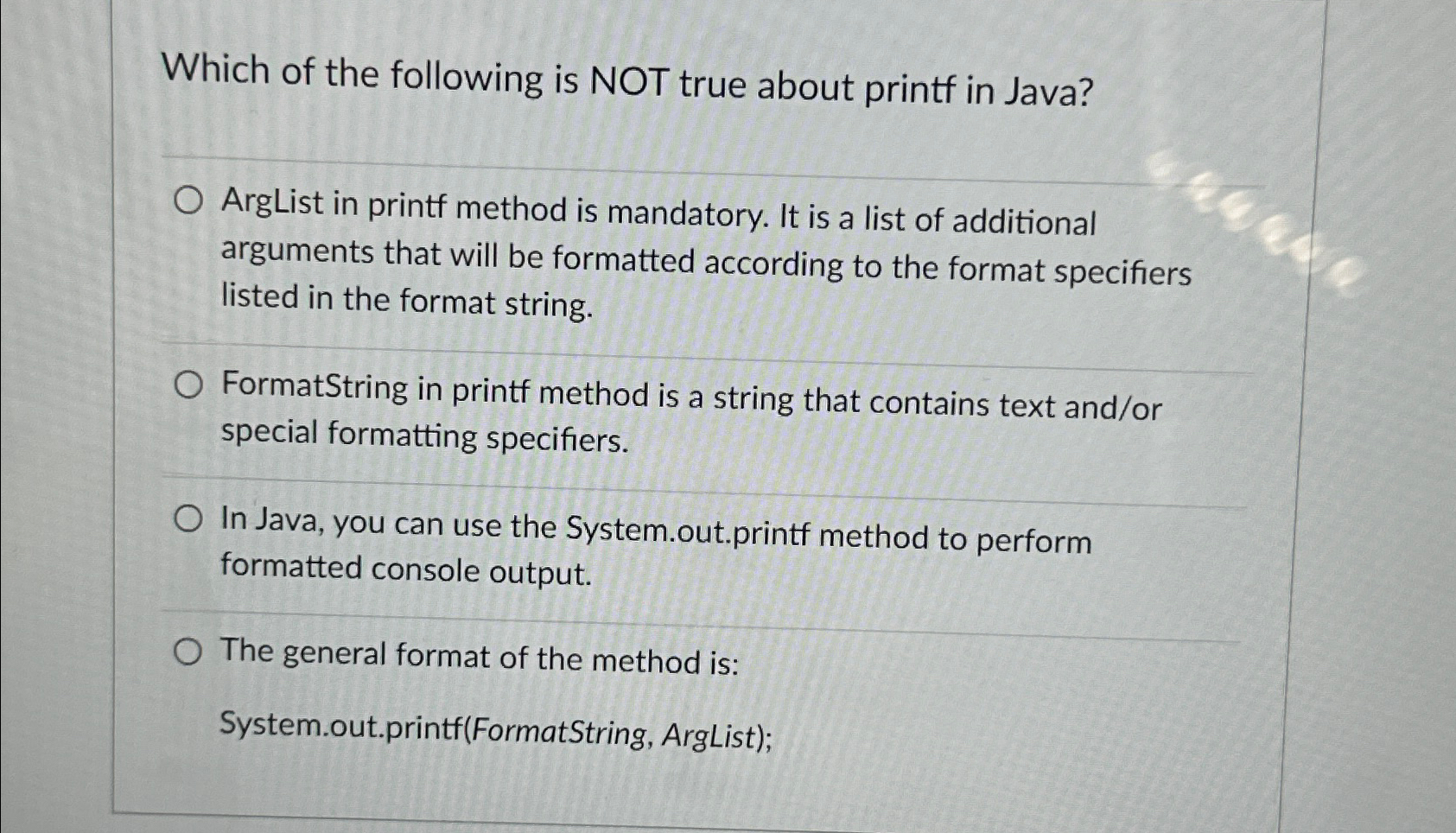 Solved Which of the following is NOT true about printf in | Chegg.com