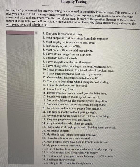 Solved Integrity Testing In Chapter 5 you learned that | Chegg.com