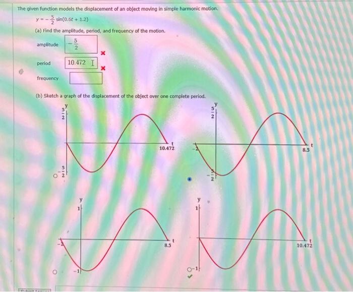 Solved y=−25sin(0.6t+1.2) (a) Find the amplitude, period, | Chegg.com