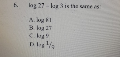 Solved log27-log3 ﻿is the same | Chegg.com