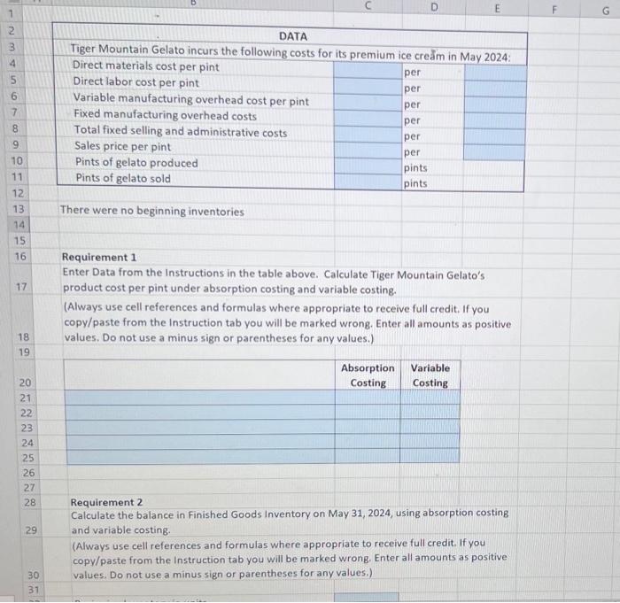 Solved 1 Variable Costing Using Excel for Variable Costing | Chegg.com