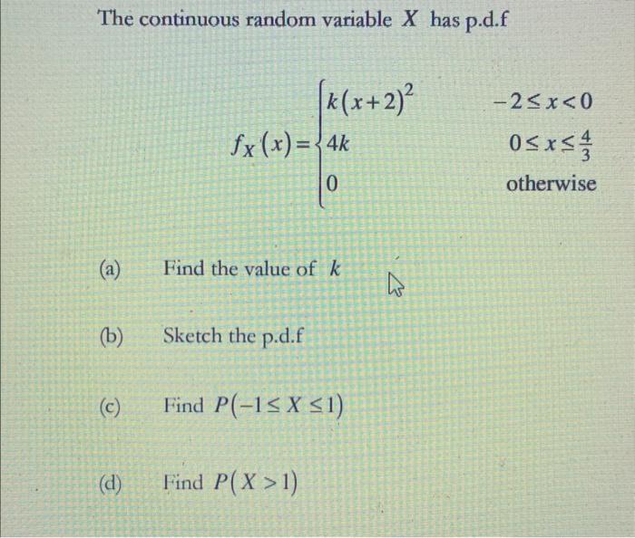 Solved The continuous random variable X has p.d.f | Chegg.com
