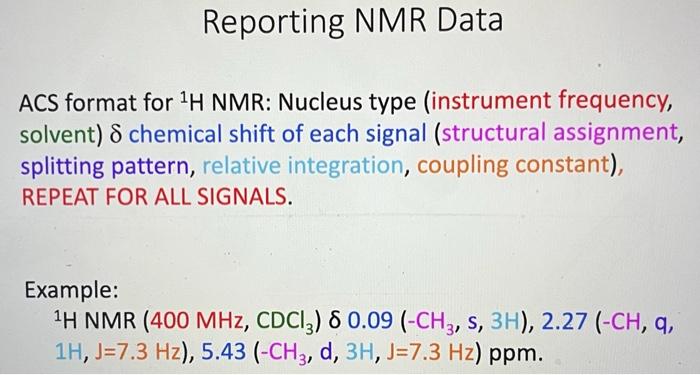 Solved Reporting NMR Data ACS format for 1H NMR: instrument | Chegg.com