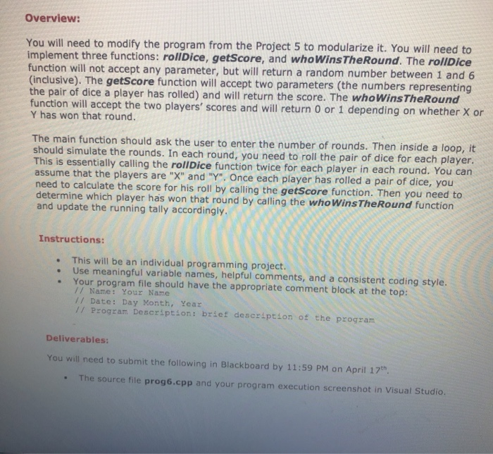 Solved Overview: You will need to modify the program from | Chegg.com