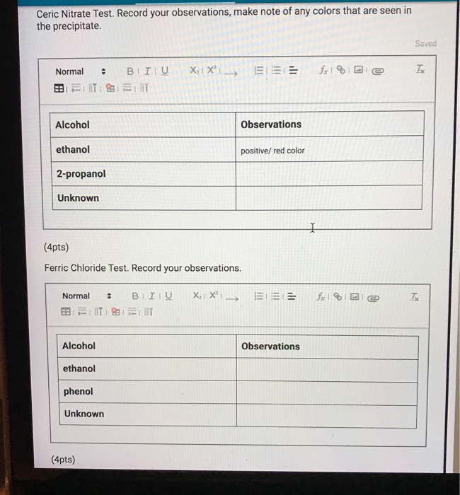 Ceric Nitrate Test. Record your observations, make | Chegg.com