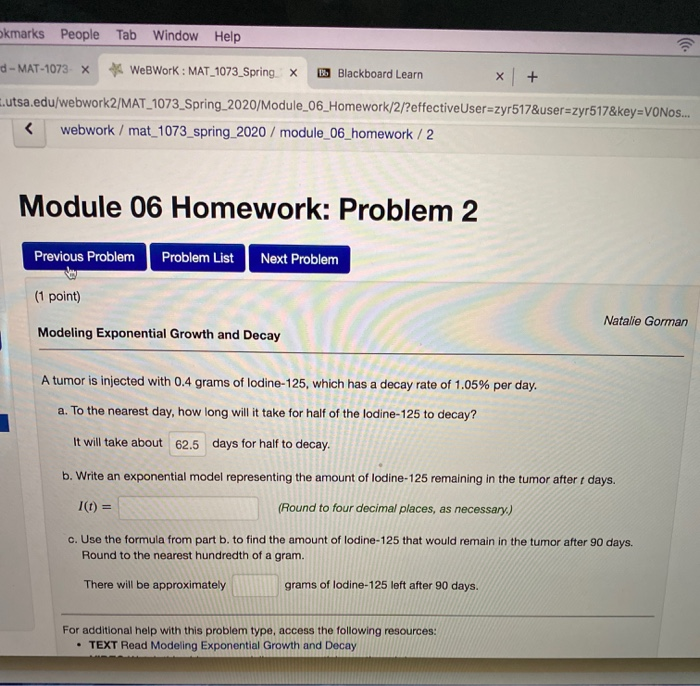 Solved kmarks People Tab Window Help - MAT-1073 X WebWork : | Chegg.com