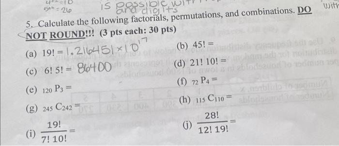Solved 5 Calculate The Following Factorials Permutations 