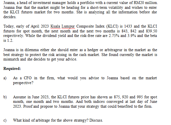 Solved Joanna, a head of investment manager holds a | Chegg.com