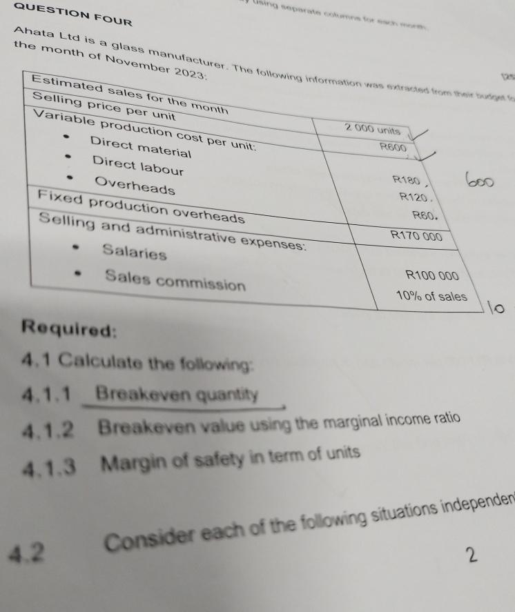 Solved Aha\table[[Estimated sales for the month,],[Selling | Chegg.com