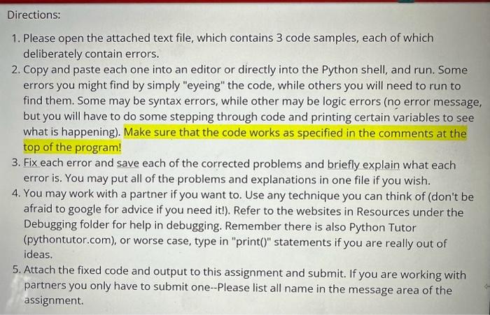 Solved Follow Directions.ONLY USE THE PYTHON LANGUAGE | Chegg.com