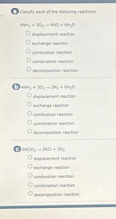 Solved Classify each of the following reactions. | Chegg.com