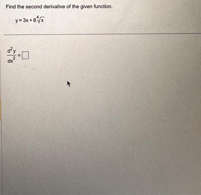 Solved Find the second derivative of the given function. | Chegg.com