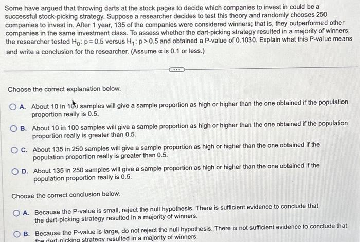 Solved Some have argued that throwing darts at the stock | Chegg.com