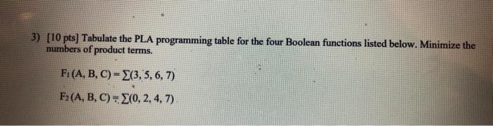 Solved 3) [10 pts) Tabulate the PLA programming table for | Chegg.com