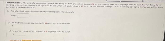 Solved Charter Revenue The owner of a lowury motor yacht | Chegg.com