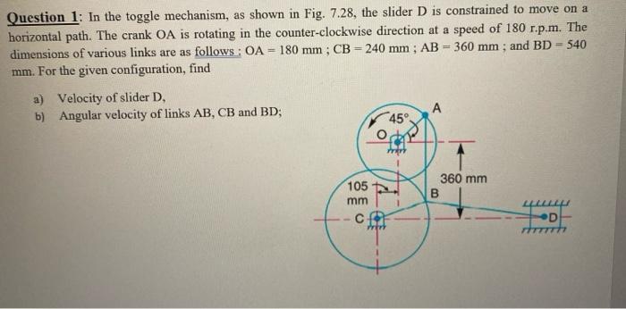 Solved Question 1: In the toggle mechanism, as shown in Fig. | Chegg.com