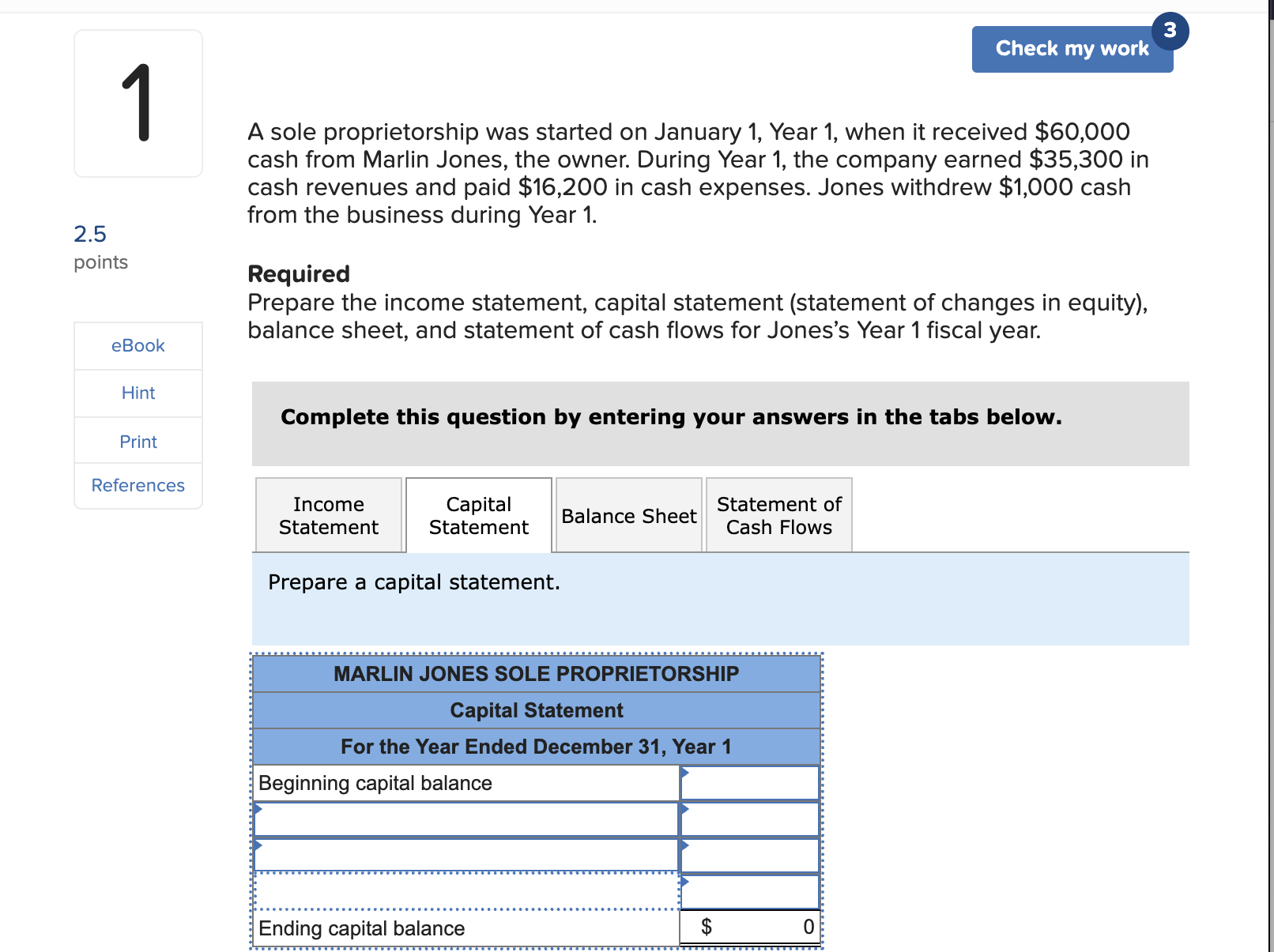 Solved A sole proprietorship was started on January 1, ﻿Year | Chegg.com