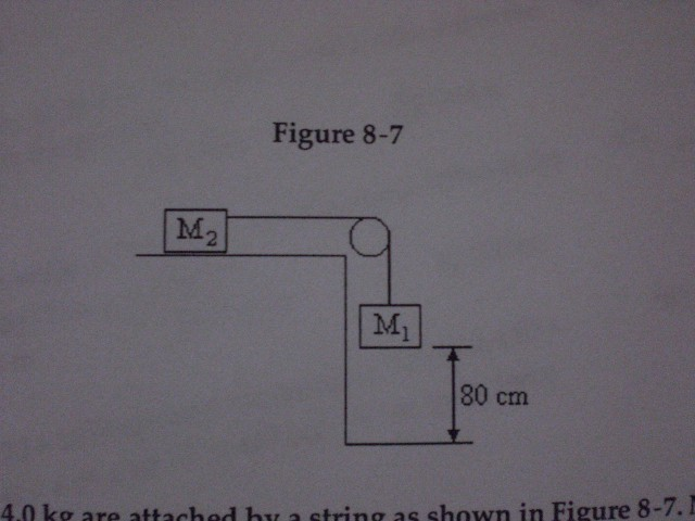 Solved Two masses M1 = 2.0kg and M2 = 4.0kg are attached by | Chegg.com