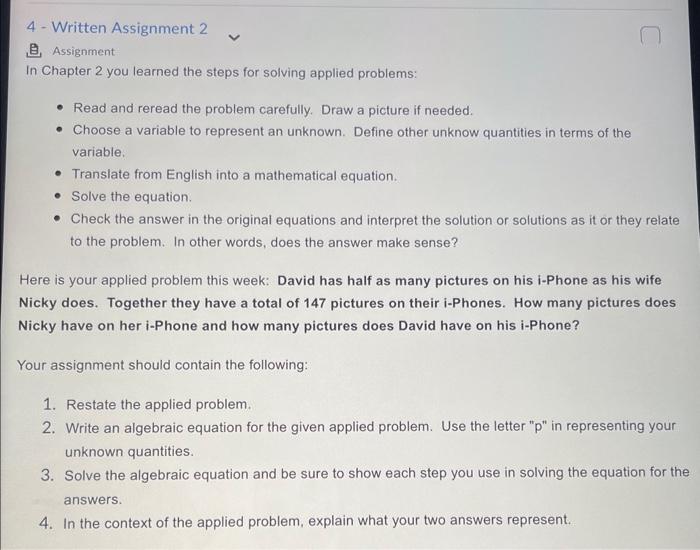 Solved ㅂ. Assignment In Chapter 2 you learned the steps for | Chegg.com