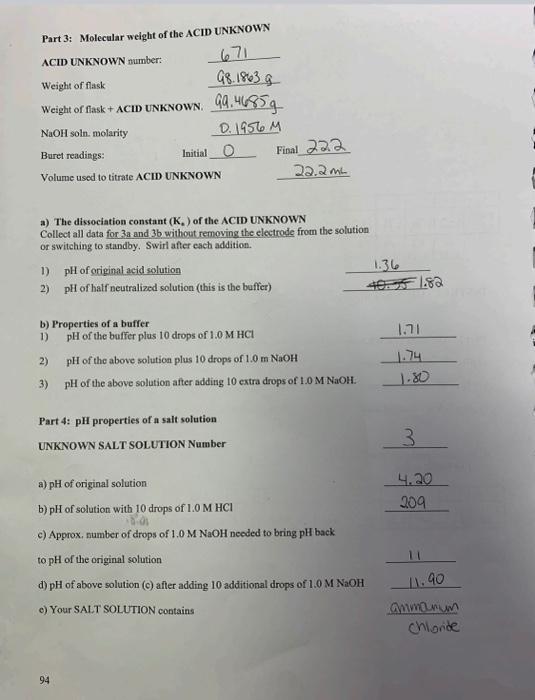 Name DATA SHEET: pH, BUFFERS AND K, Part 1: The | Chegg.com