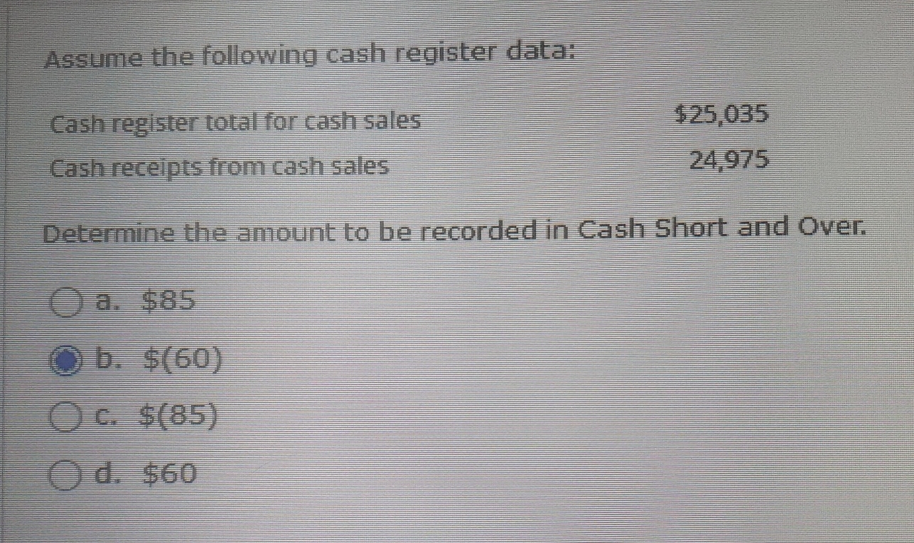 Solved Assume the following cash register data:\table[[Cash | Chegg.com