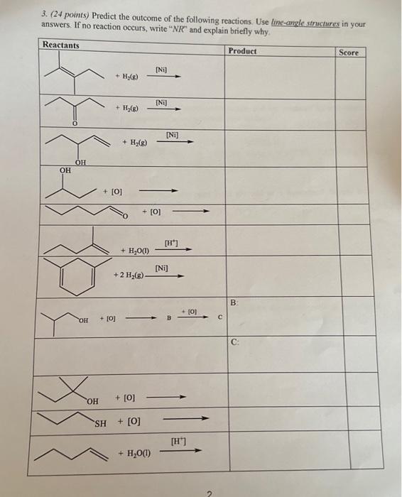 Solved 3. (24 points) Predict the outcome of the following | Chegg.com