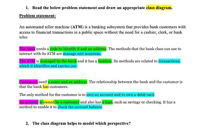 Solved 1. Read the below problem statement and draw an | Chegg.com