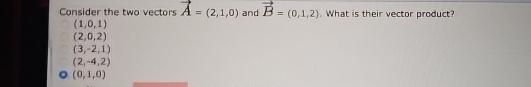 Solved Consider the two vectors vec(A)=(2,1,0) ﻿and | Chegg.com