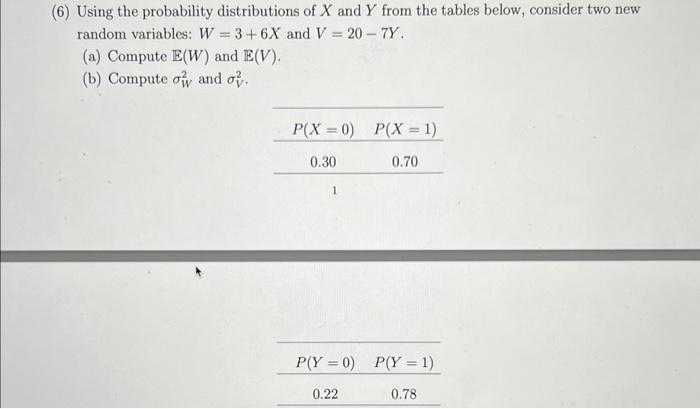 Solved 6) Using the probability distributions of X and Y | Chegg.com