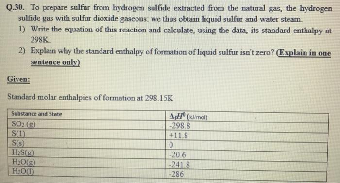 Solved Q.30. To prepare sulfur from hydrogen sulfide | Chegg.com
